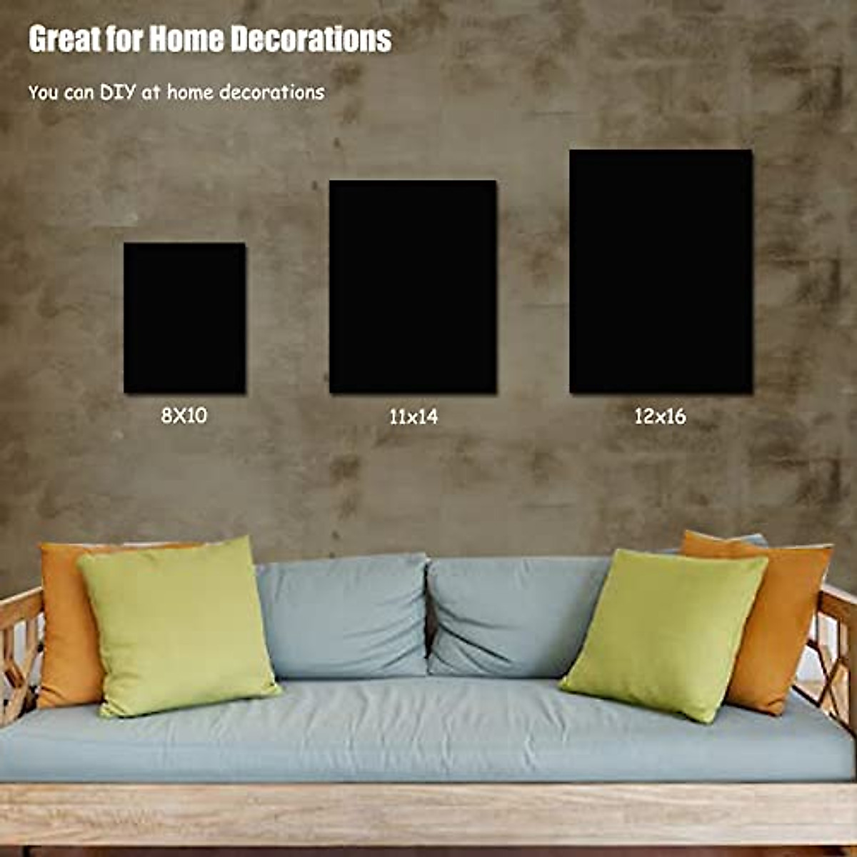 Gredak Black Canvases for Painting, 12x16 Inch 6-Pack Blank Black Canvas, 100% Cotton Stretched Canvas, Paint Supplies for Adult, Perfect Art Supplies for Acrylics and Oil Paints