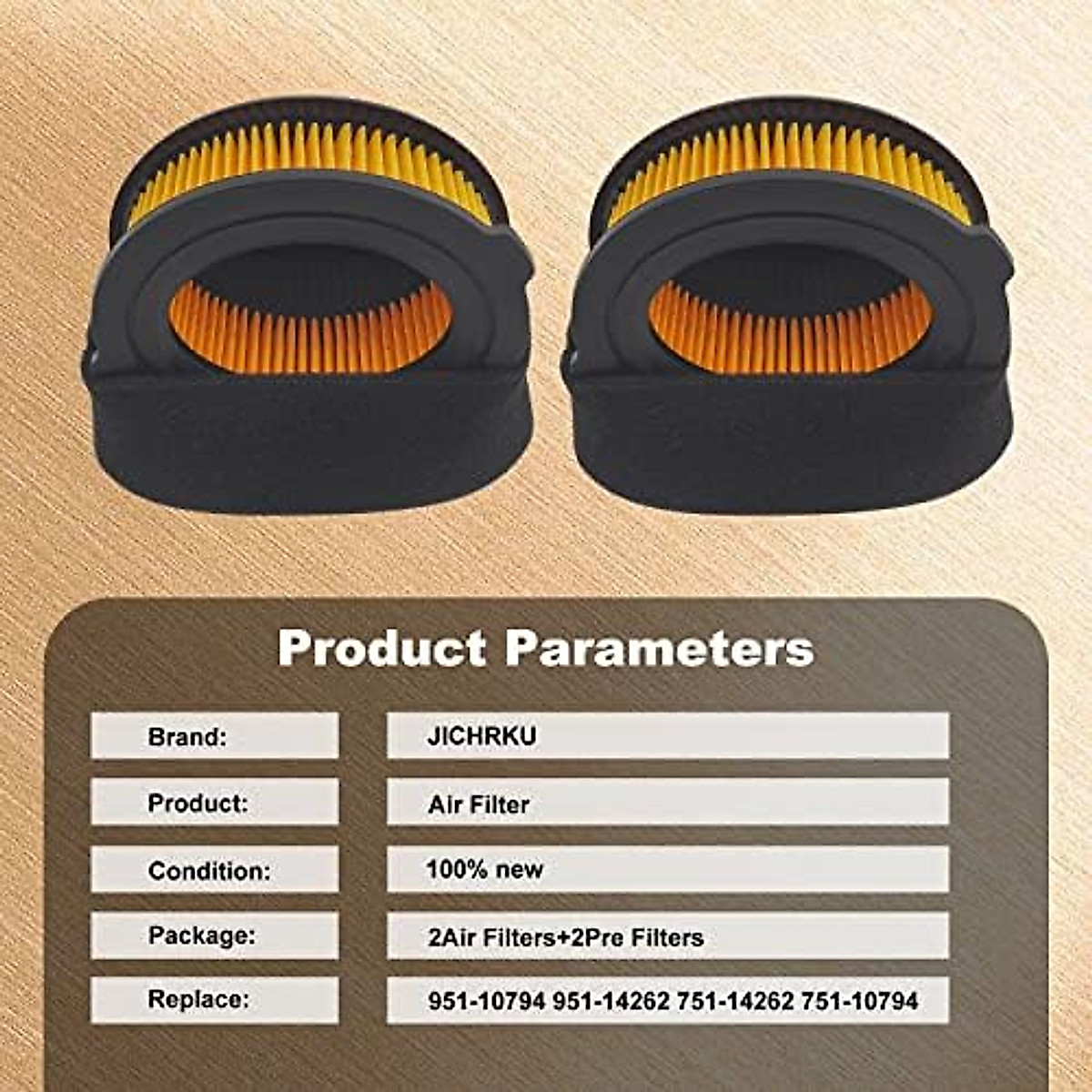 JICHEKU 951-10794 Air Filter Compatible With MTD 951-14262 751-14262 751-10794 Fits Series 208 cc Troy-Bilt Yard-Man Yard Machines White Outdoor Huskee Bolens Tillers Craftsman Lawn Mower (2Pcs)