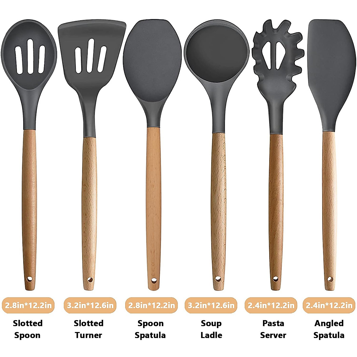 IOCBYHZ Kitchen Cooking Utensils Set, 6Pcs Silicone Cooking Kitchen Utensils Set Spatula Soup Ladle Turner Set, Heat Resistant Wooden Handle Silicone Kitchen Gadgets Utensil Set for Nonstick Cookware