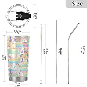HXshaoye Castle, Princess cartoon Stainless Steel reusable coffee cups with lids with Lid and Straw hot coffee travel mug for café simply flip straw tumbler vaso para cafe termica 20oz