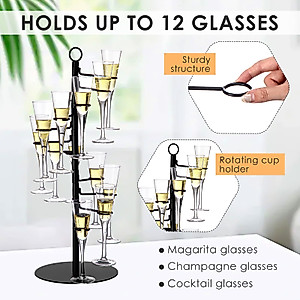 Black Metal Cocktail Tree Stand Cocktail Tasting Display Stand 12 Holders Spiral Staircase Drink Server for Champagne Martini Margarita Bar Weddings Bridal Shower Birthday New Year Celebration Events