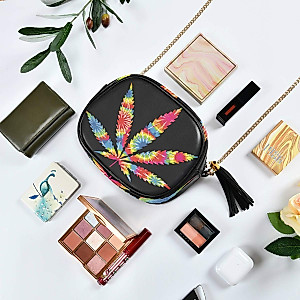 ALAZA Women's Tie Dyed Pot Leaf Cross Body Bag Chain Shoulder Handbag Purse with Tassel