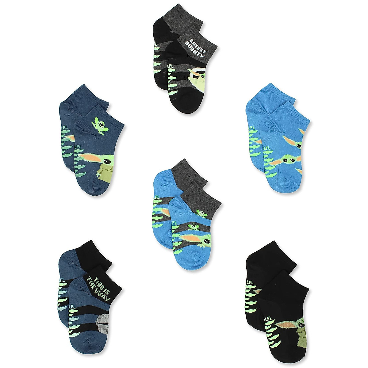 Disney Star Wars The Mandalorian Baby Yoda Toddler Kids 6 Pack Gripper Socks (Small, Grey)