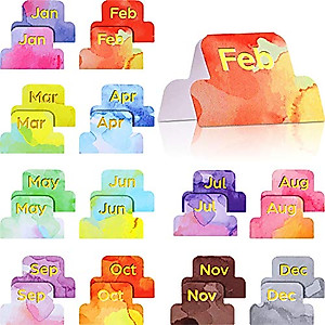 24 Pieces Monthly Tabs Planner Stickers Month Adhesive Tabs Designer Accessories Decorative Monthly Index Colorful Neutral Metallic Watercolor Pattern for Office Study Planners Organizations