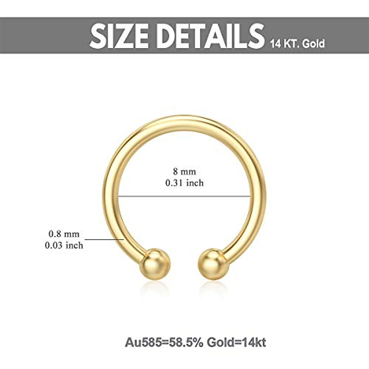14K Real Gold Ball Nose Lip Ring for Women,1 PC Yellow Gold Small Hoop Earring Nose Ring Fine Jewelry Gift for Mother's Day Birthday（2 in 1） (Style 1)