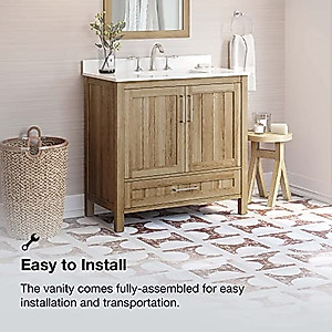 OVE Decors Kansas 36" Single Sink Bathroom Vanity Set with Countertop, Fully-Assembled | Ceramic Sink and Backsplash Included | 02 Doors, 01 Drawer, 36 inches, White Oak