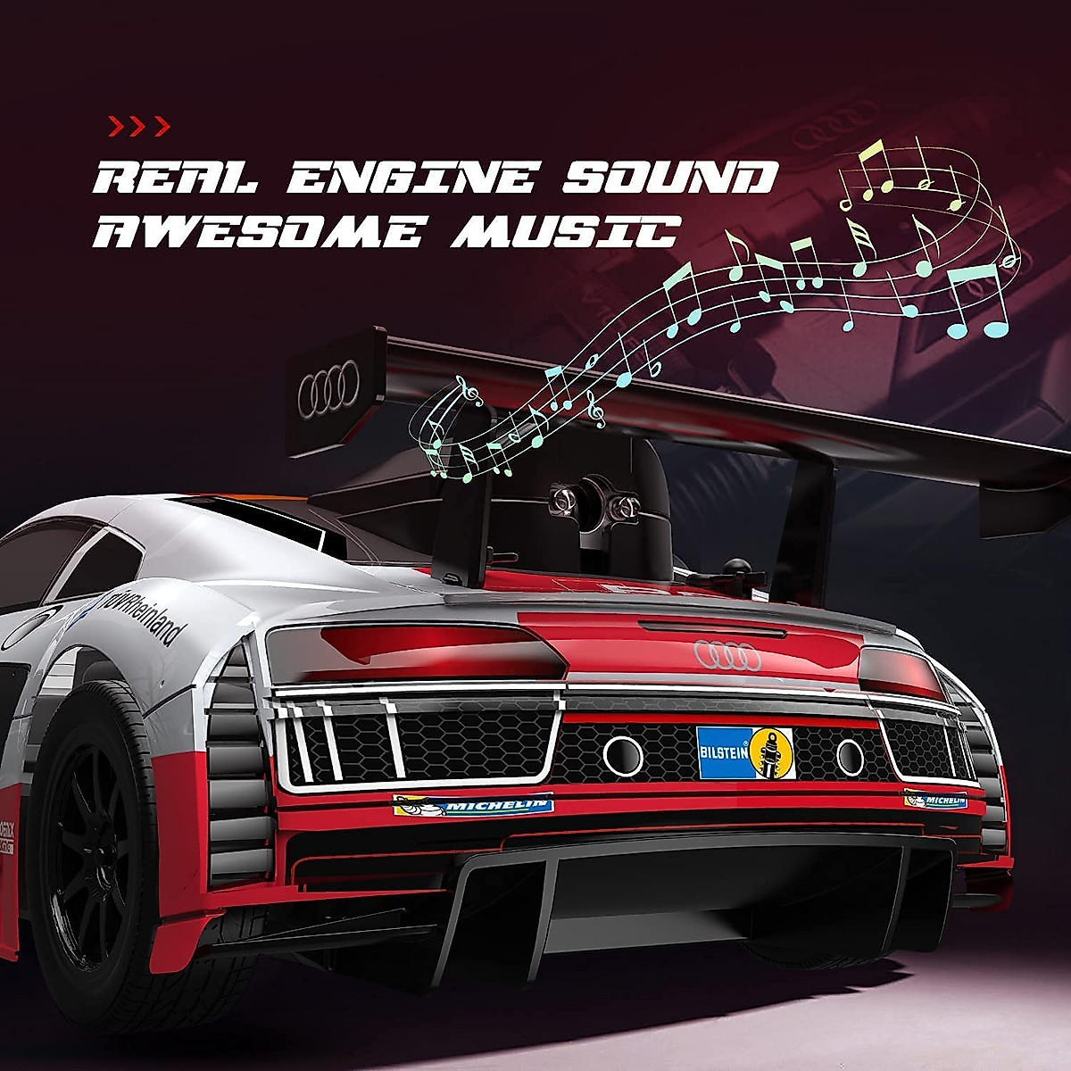 Remote Control Car, RC Cars for Kids, 1: 14 Officially Licensed Audi R8 LMS GT3, 80 Min Play Toy Car with Rear Fog Stream LED Lights Music, Hobby Toy Car Model Vehicle for Boys, Girls, Adults Gift