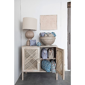 Creative Co-Op Mango 2 Woven Rope Doors, 1 Shelf and Tassel Handles Console, Bleached Wood