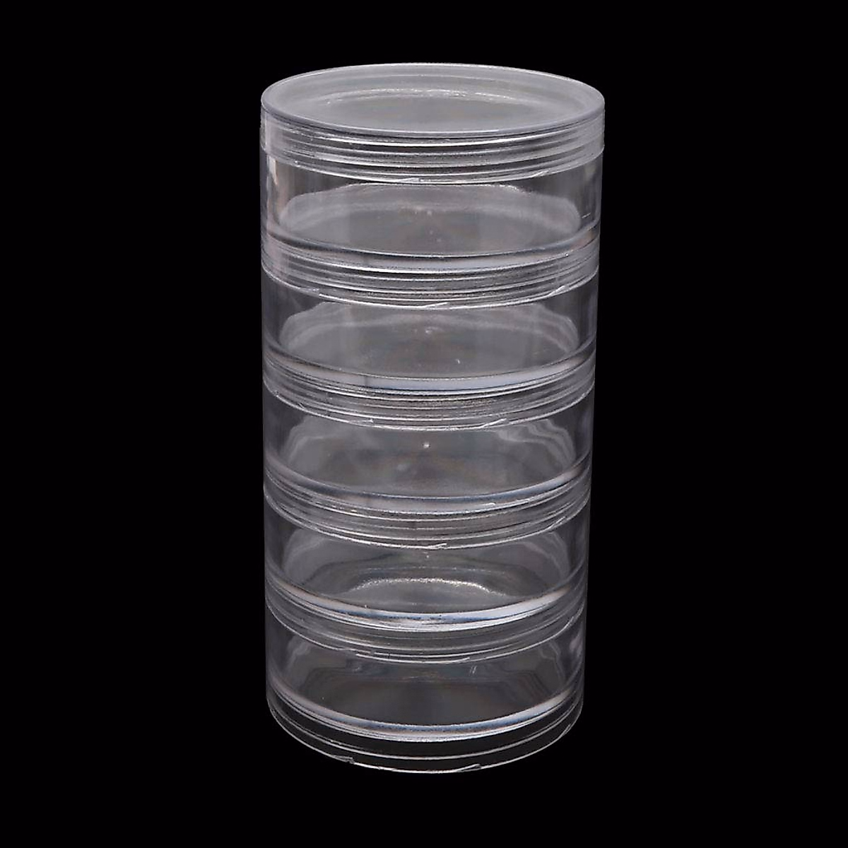 NUEAYMS 1 Set 5 Layer Cylinder Stackable Bead Containers Plastic Round Clear Storage Jar Box for Beads Buttons Crafts Small Item Jewelry Stand