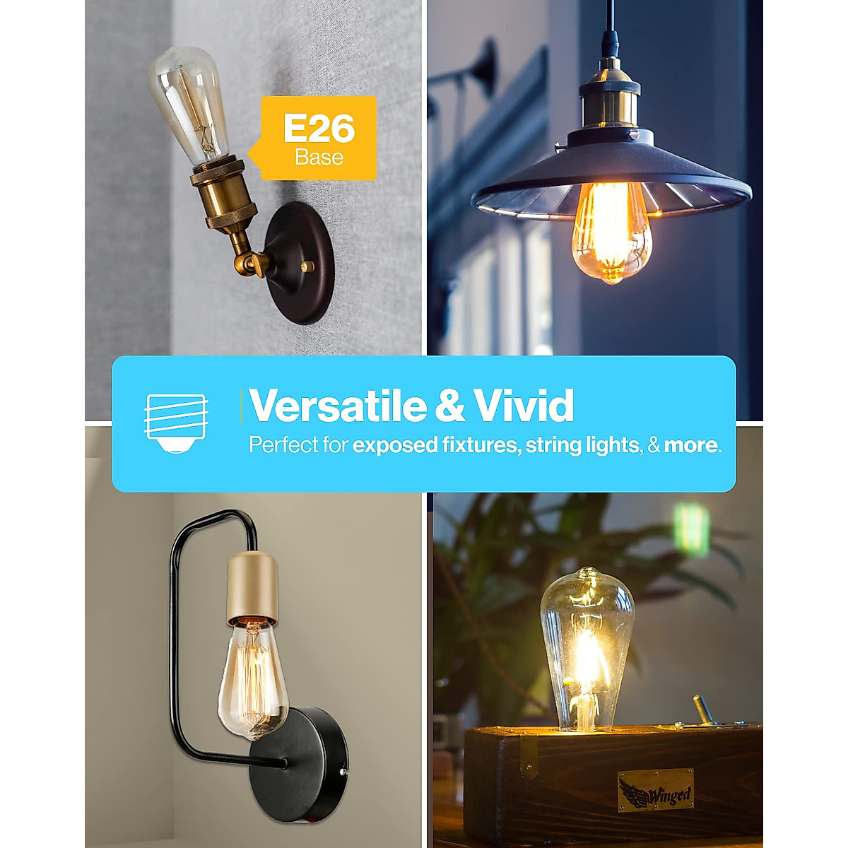 Sunco 10 Pack 60W Vintage LED Edison Bulbs Equivalent 8.5W CRI92 800 Lumens, Dimmable ST64 Filament 2700K Soft White E26 Medium Base Light Bulbs High Brightness Clear Glass Waterproof UL