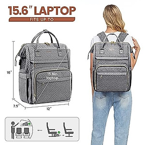 LOVEVOOK Laptop Backpack for Women,15.6 Inch Professional Womens Travel Backpack Purse Computer Laptop Bag Nurse Teacher Backpack,Waterproof College Work Bag Carry on Backpack with USB Port,Grey Plait