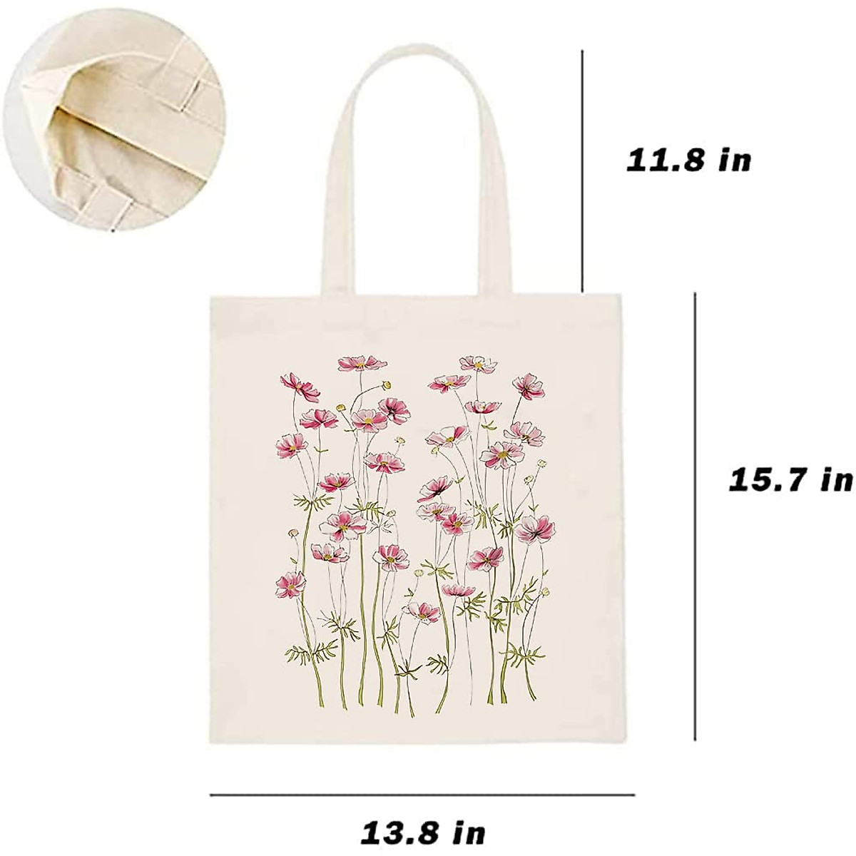 Kimoli Floral Canvas Aesthetic Tote Bag for Women Beach Bag Shopping Bags Shoulder Bag Reusable Grocery Bags A