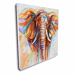 Pinetree Art Vibrant Wall Art Elephant Artwork Unique Elephant Painting on Canvas for Living Room (24 x 24 inch, B)