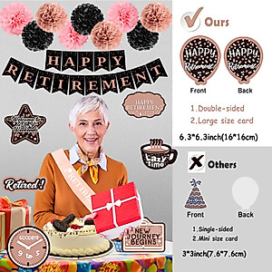 Retirement Decorations Women Rose Gold Happy Retirement Party Decorations Female (52pack) Happy Retirement Banner Gifts, Retirement Decor Double-Sided Pattern Card, Pompoms, Hanging Swirl Retired Sash