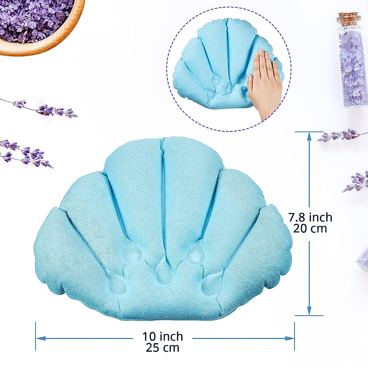 Jetec 3 Pieces Inflatable Bath Pillow with Suction Cups, Terry Cloth Covered Shell Shape Bathtub Spa Pillow Comfortable Soft Cushion, Neck Support(Pink, Blue, White)