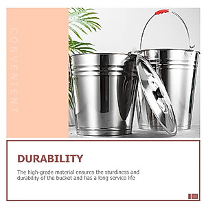 GANAZONO Ash Bucket with Lid Stainless Steel Water Pail Small Trash Can Fireplace Metal Bucket for Hearth Fire Pit Wood Burning Stove Grill Silver 8L