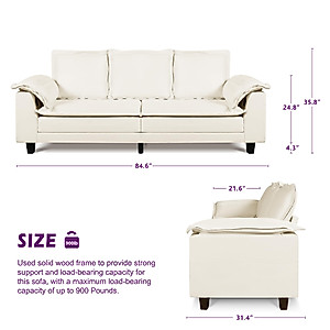 TYBOATLE Sofa Couches for Living Room, Mid-Century Modern Comfy 85" W Loveseat w/ 2 USB Charger & Wide Arms, 3 Seater Cloud Small Couch Sofas for Small Space Apartment Bedroom Office (Chenille Beige)