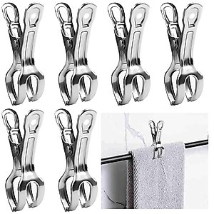 Tokusatsu 6-Pack Kitchen Towel Clips - Stainless Steel Heavy Duty Towel Clip, Ideal for Kitchen, Oven Handle, Bathroom Towel Rack, Dishwasher and Stove to Trevent Towels from Falling Off, Silver