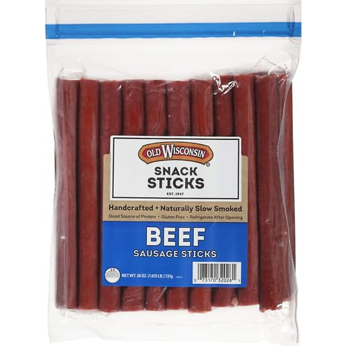 Old Wisconsin Beef Sausage Snack Sticks, Naturally Smoked, Ready to Eat, High Protein, Low Carb, Keto, Gluten Free, 26 Ounce Resealable Package