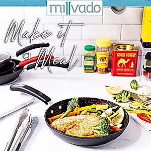 Millvado Nonstick Frying Pan, 11" Large Skillet With Heavy Duty Non Stick Coating, Silicone Easy Grip Handle, Induction Compatible Frying Pans