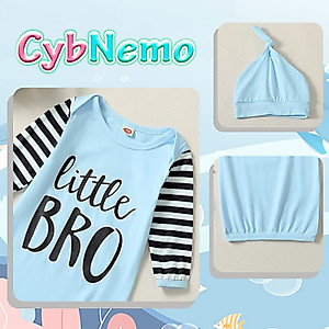 CybNemo Newborn Baby Boy Sleeper Gift Set Little Bro Nightgown Stripe Long Sleeve Infant Sleepwear Outfit Sky Blue