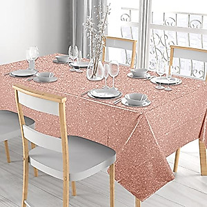 3 Pcs 54 x 108 Inch Pink Rose Gold Tablecloth for Parties Decorations Glitter Shiny Runner Waterproof Table Cover for Wedding Baby Shower Graduation Anniversary Holiday Birthday Decoration