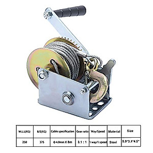 HighFree Hand Winch with 27ft Steel Wire Rope 600 lbs - Hand Crank Winch - Towing Winches for for Boats, Trailers, ATVs - Single Speed