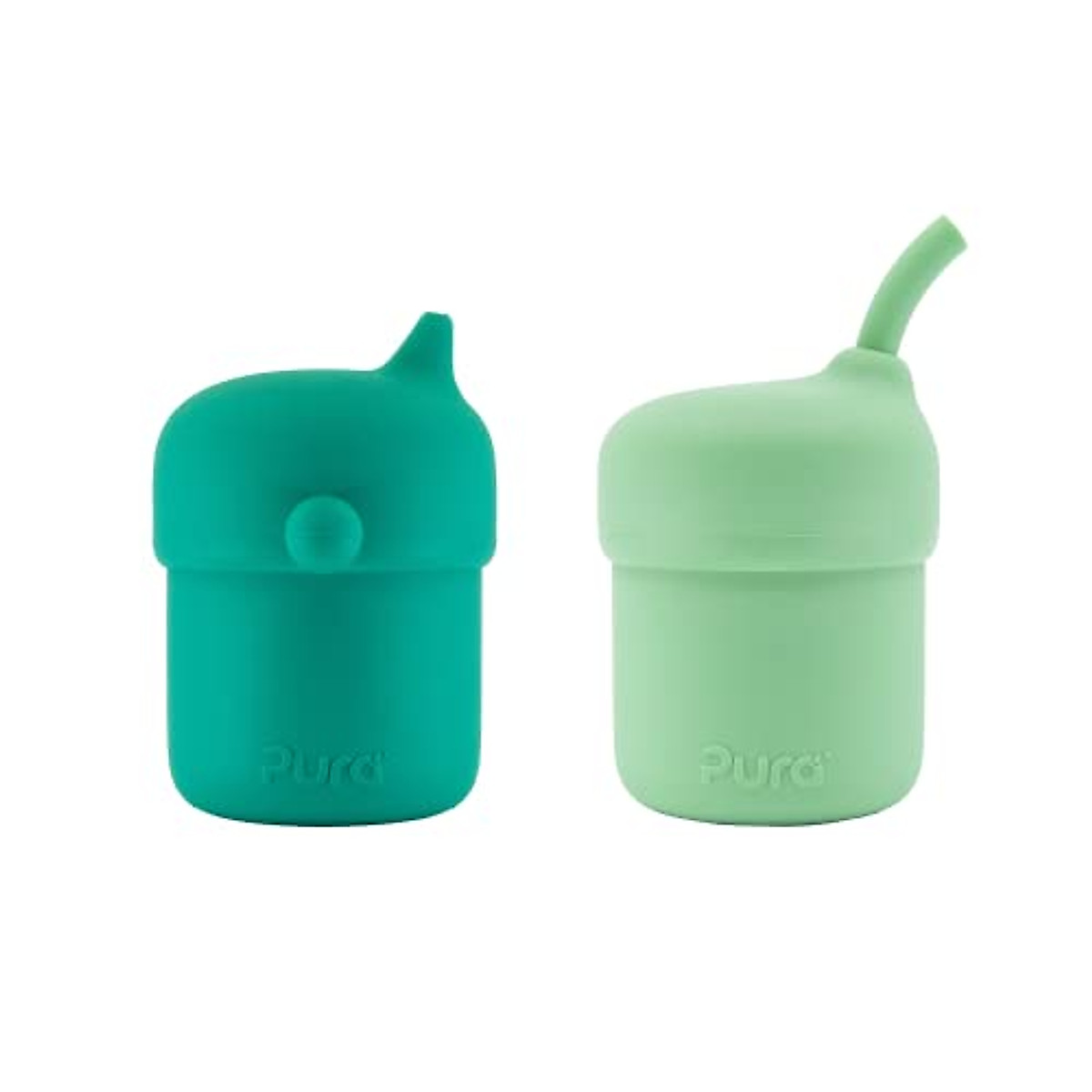 Pura my-my Silicone Sippy Cup - Training Cup, Reusable, Platinum Food Grade Medical Grade, Spill Proof Cups for Kids, Toddlers, Babies & Infants - 2-Pack Mint + Straw, Moss Combo