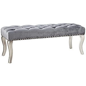 Roundhill Furniture Decor Maxem Tufted Fabric Upholstered Seat with Nailhead Trim Bench, Gray