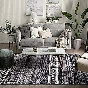 Calore Modern Faux Wool Area Rug Large Non-Slip Washable Living Room Rug Boho Neutral Indoor Carpet for Bedroom Dining Room (Black and White, 6.7'x8.2')