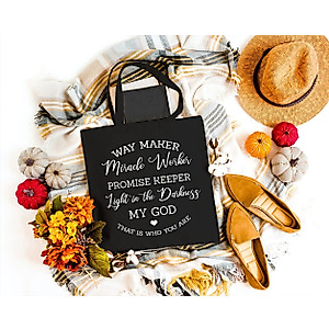 GXVUIS Waymaker Canvas Tote Bag for Women Christian Scripture Reusable Grocery Shoulder Shopping Bags Work Funny Gifts Black