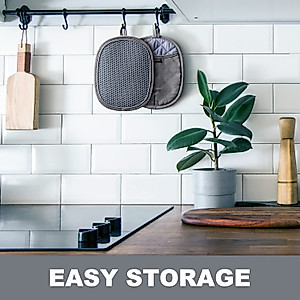 Rorecay Silicone Pot Holders Sets: Heat Resistant Oven Hot Pads with Pockets Non Slip Grip Large Potholders for Kitchen Baking Cooking | Quilted Liner | 9.8 x 7.6 Inches | Gray | Pack of 2