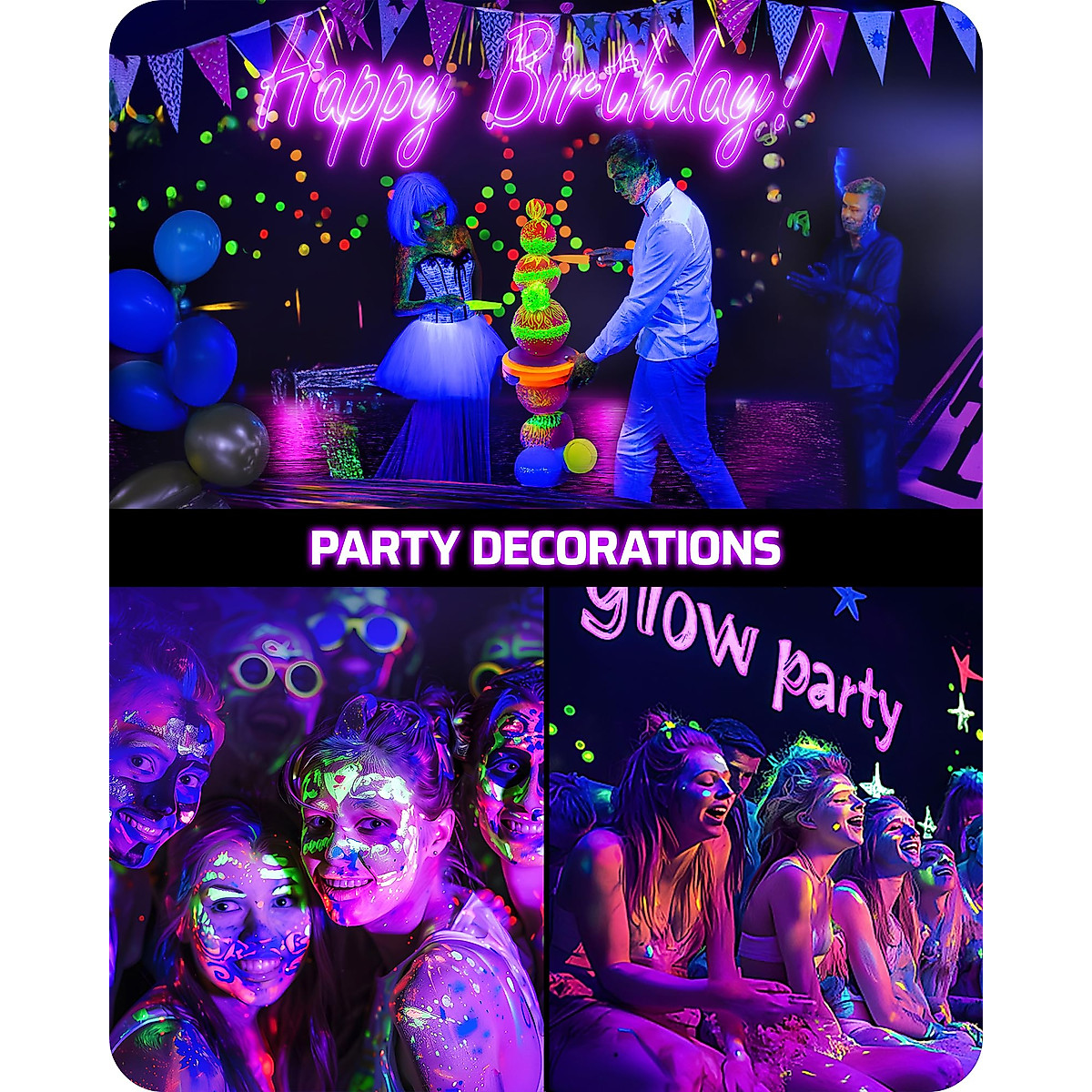 EDISHINE 6 Pack Black Light Bulb, 120V 9W UV Blacklight Bulbs with UVA Level 385-400nm, A19 E26 Base, LED Black Light Bulb for Blacklight Party, Body Paint, Fluorescent Poster, Halloween, ETL Listed