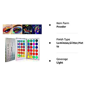 DE'LANCI Neon Eyeshadow Palette Glow in the Dark, Aurora Glow Eyeshadow Pallets Stage, Halloween Christmas Makeup Kit UV Blacklight Matte and Glitter Fluorescent Eye Shadows Highly Pigment