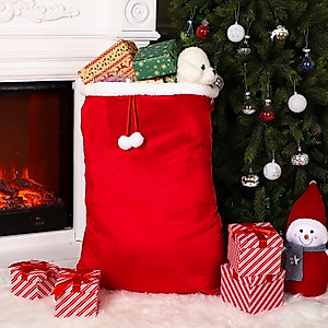 Xuniea 1 Pcs Extra Large Christmas Gift Bags Drawstring Santa Claus Sack Treat Bags Velvet Bags 36 x 27 In Heavy Duty Candies Goodie Bag Wrapping Sack for Xmas Party Favor Present Toys Storage Bag