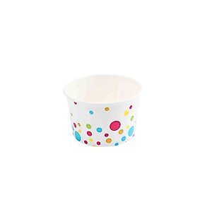 GSM Brands Paper Ice Cream Cups (Polka Dots Design) - 100-Count - 8 oz Disposable Dessert Bowls for Hot or Cold Food, 8-Ounce Party Supplies Treat Cups for Sundae, Frozen Yogurt, Soup, White