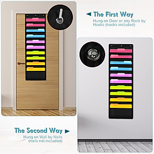 3 Pack Heavy Duty Storage Pocket Chart Wall Hanging File Organizer Folders 60 Pockets 12 Overdoor Hangers Included Hanging File Folders Paper Magazine Organizer for Home Classroom Office School