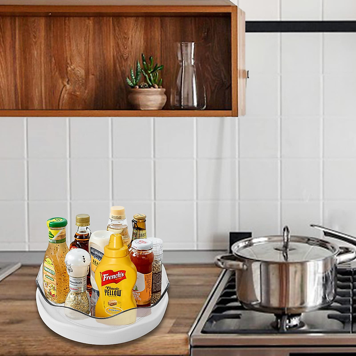 Lazy Susan Turntable Spice Rack Spinning Cabinet Organizer Rotating Condiment Tray Spinner for Pantry Kitchen Vanity Bathroom Jewelry Container Makeup Holder Cosmetic Storage (9 Inch)