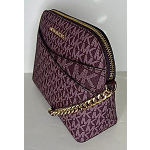 Michael Kors Jet Set Travel MD Dome XCross Crossbody bundled with SM TZ Coinpouch Purse Hook (Signature MK Bordeaux/Bordeaux)