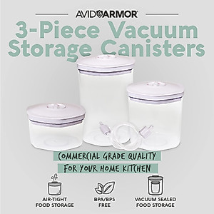 Avid Armor Vacuum Food Containers 3 Piece Set for Home Kitchen, Coffee Drinkers, Pasta Lovers Keep Your Food Fresh Cannister Sizes: 2L, 1.4L, and 0.7L Complete with Accessory Hose. BPA Free.