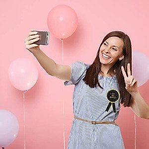 INNORU Happy 50th Birthday Tinplate Badge Pin, Satin Fabric 50th Birthday Pin, Cheers to 50 Years Rosette Button Pins, Happy Birthday Party Accessory Brooch Pin Party Decorations Black - Pack of 1