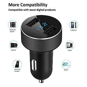 LIHAN Dual USB Car Charger, 4.8A Output, 12/24 Volt USB Adapter Plug for Cigarette Lighter Voltage Meter, Compatible with iPhone,iPad, Samsung Galaxy, LG, Google, Black