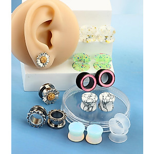 TIANCI FBYJS 8 Pairs Stainless Steel Ear Gauges Tunnels Plugs Flesh Expander Earring Silicone Glass Piercing Strecher Set for Women Men 2G-5/8 G 8mm