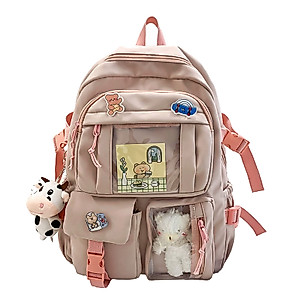 BXCNCKD kawaii backpack with pins kawaii school backpack cute backpack cute kawaii school backpack(Pink)