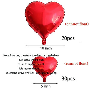 50 Pcs 2 Size Red Heart Balloon 20 Pcs 10 inch Foil Balloon 30 Pcs 5 inch Mini Balloon for Wedding Bridal Shower Anniversary Valentines Day Engagement Marriage Party Decorations Supplies