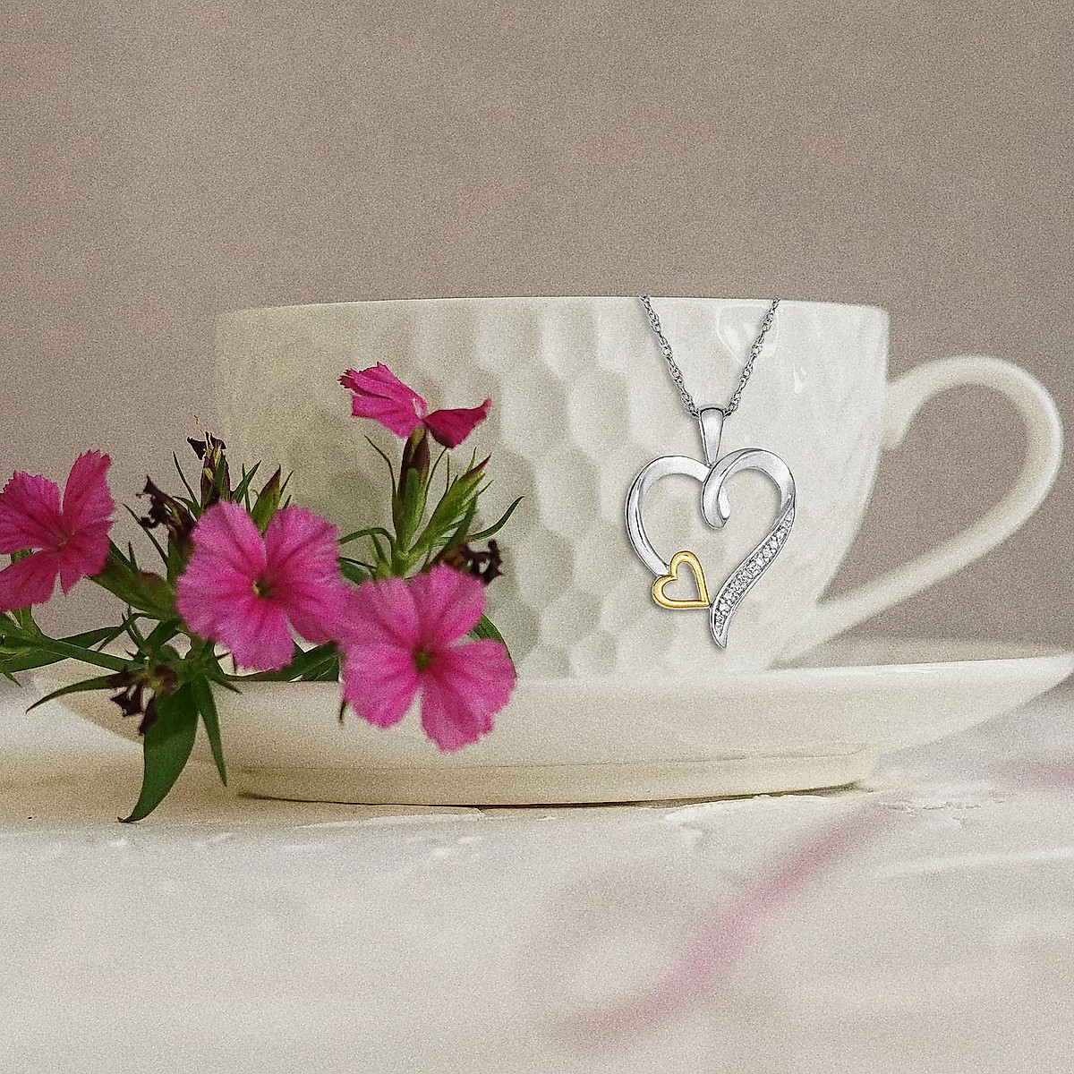 NATALIA DRAKE Dainty Open Diamond Heart Necklace for Women in 10K Yellow Gold and Rhodium Plated 925 Sterling Silver