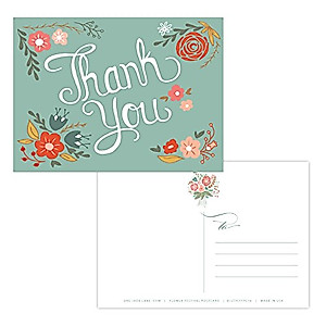 One Jade Lane - Floral Festival Thank You Cards (Self-mailer) POSTCARDS "Postage Saver" (Set of 40).