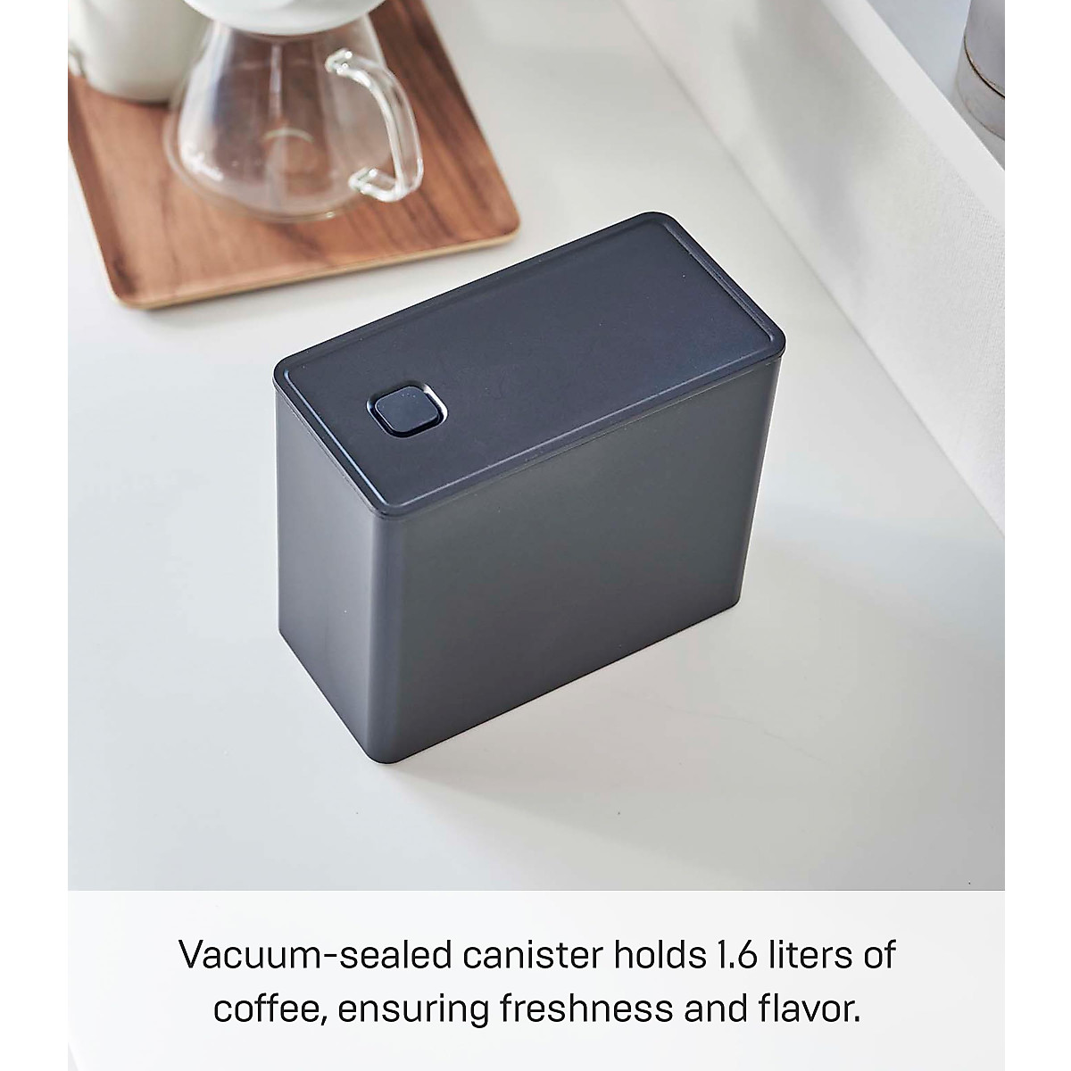 Yamazaki Home Airtight Canister, Vacuum Sealed Ground Coffee Storage Container | Polypropylene, One Size, Black