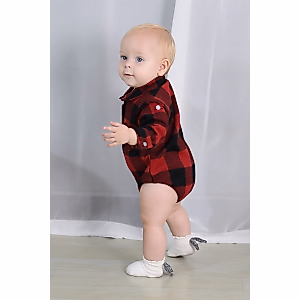 HAPPYMA Newborn Baby Boy Girls Plaid Outfit Flannel Romper Tops Infant Long Sleeve Button Down Plaid Casual Bodysuit Clothes
