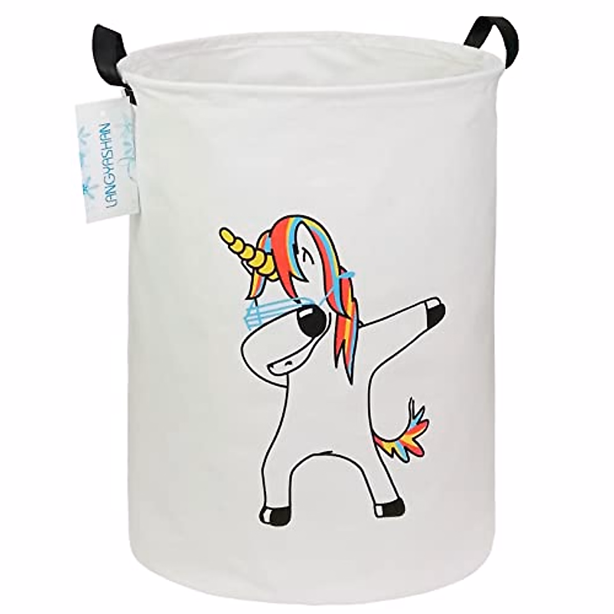 LANGYASHAN Laundry Basket Canvas Fabric Collapsible Organizer Baskets for Storage Bin Toy Bins Gift Baskets Bedroom Clothes Children Nursery Hamper (Danceing Unicorn)